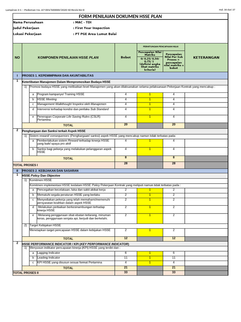 Form Penilaian HSSE Plan | PDF
