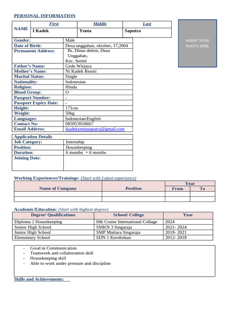 FORM CV KOSONG | PDF