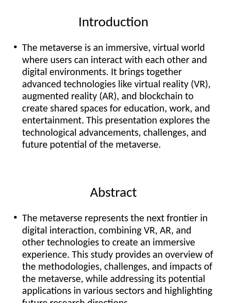Metaverse Presentation v2 | PDF | Virtual Reality | Augmented Reality