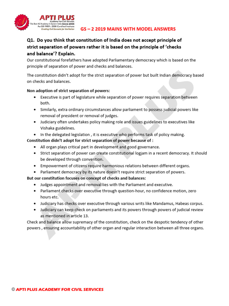 GS-2 2019 With Model Answers | PDF | Separation Of Powers | Human ...