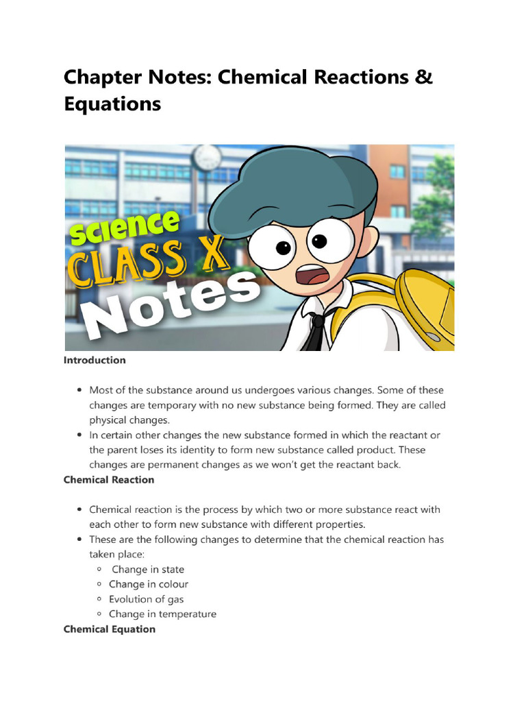 Chapter Notes Chemical Reactions & Equations | PDF