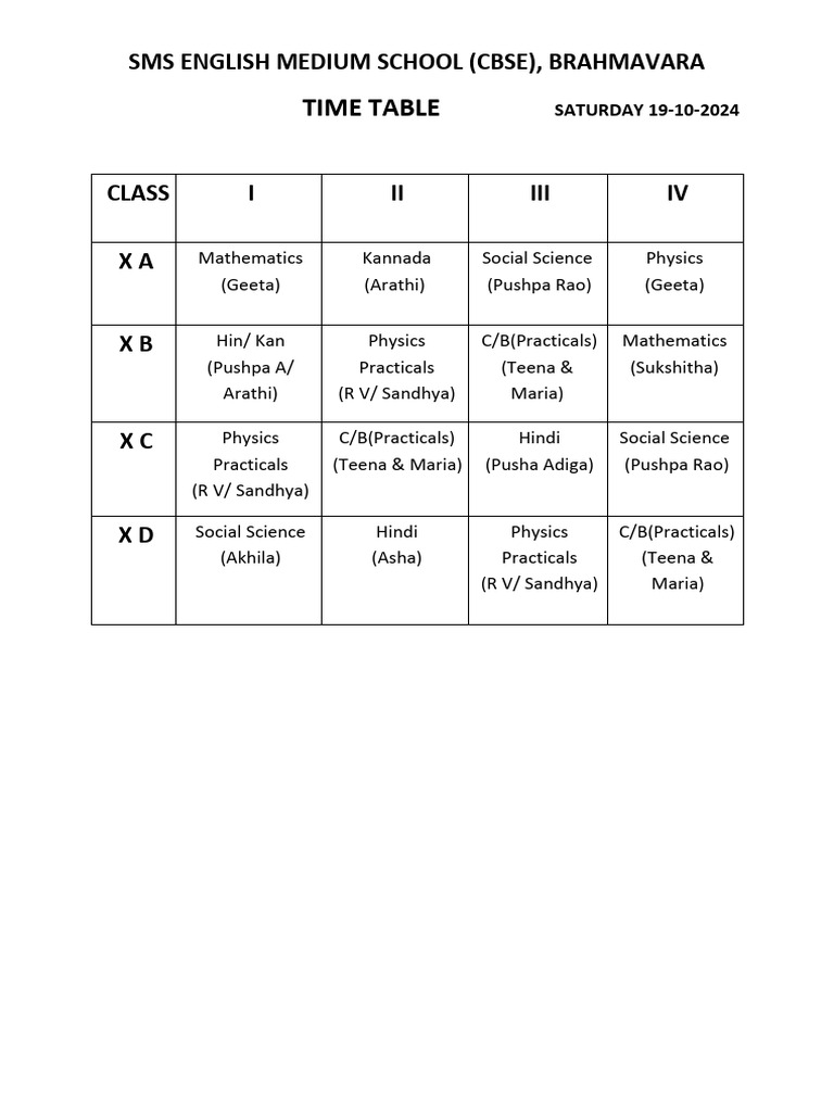 Saturday Time Table 19-10-2024 | PDF