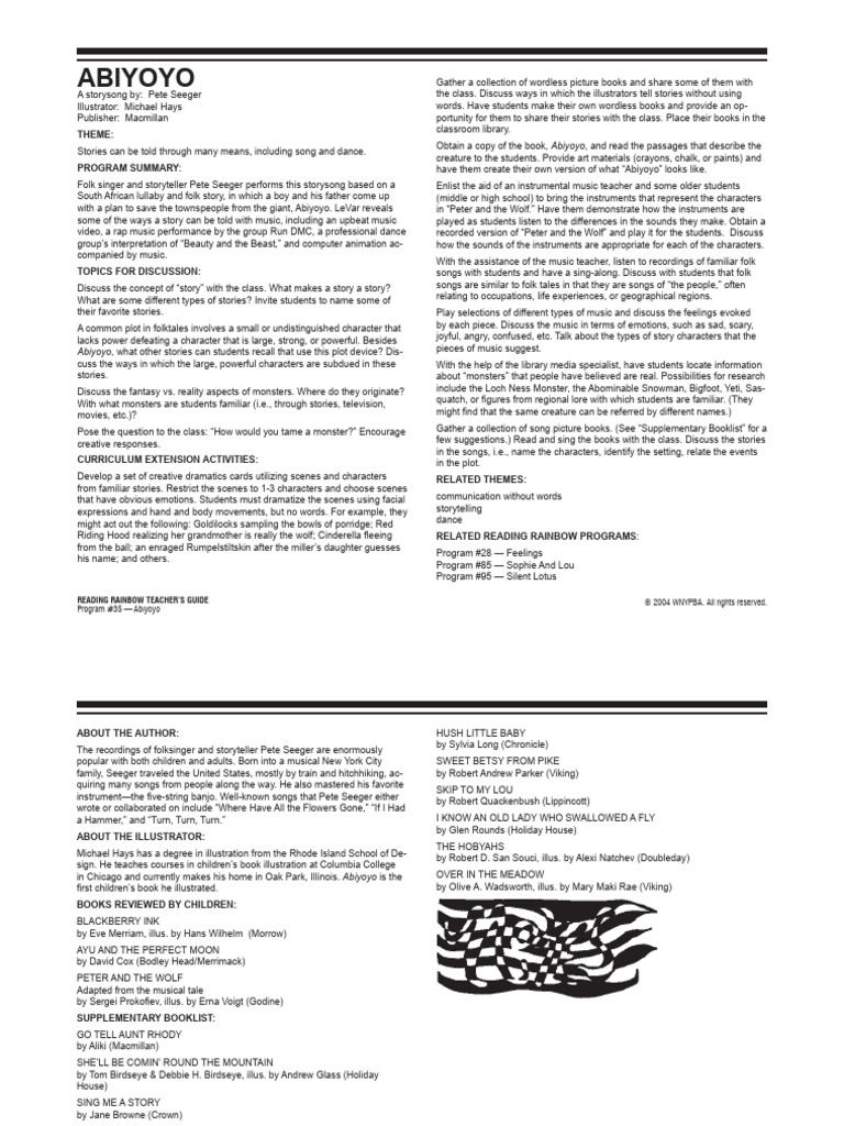 Abiyoyo Teacher's Guide Overview | PDF