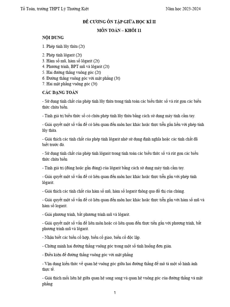 K11 - de Cuong - GK2 - 2023-2024. Hoc Sinh | PDF