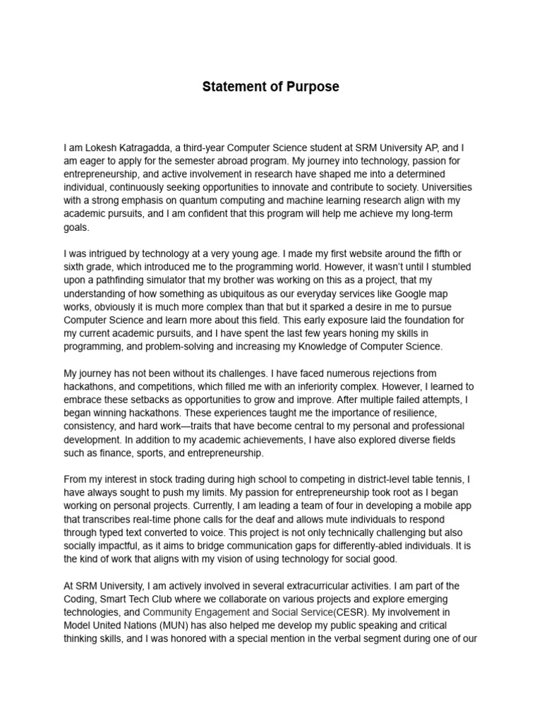 Statement of Purpose | PDF | Entrepreneurship | Computing