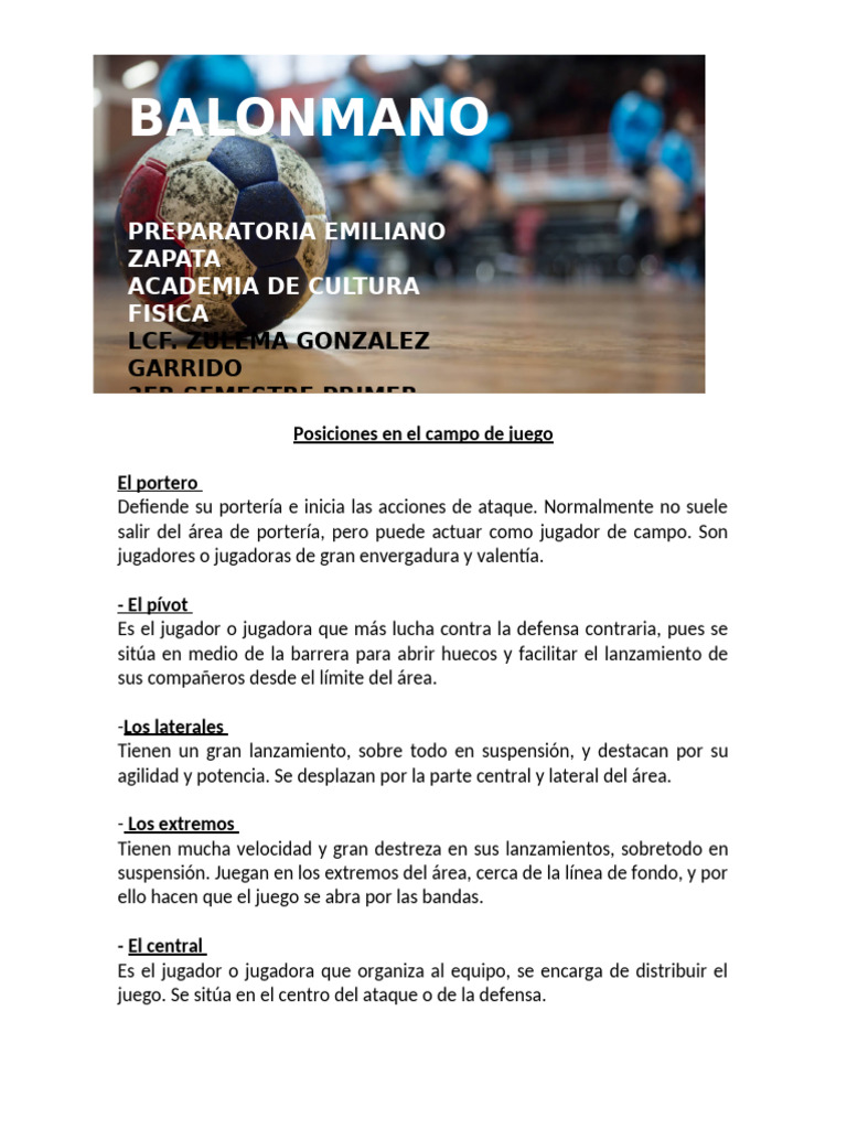 Posiciones Del Balonmano | PDF | Deportes y actividades al aire libre ...