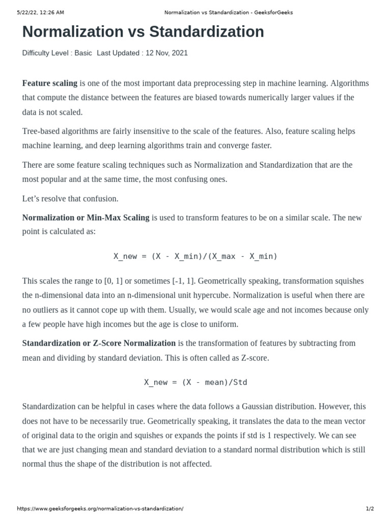 Normalization vs Standardization | PDF | Standard Score | Machine Learning
