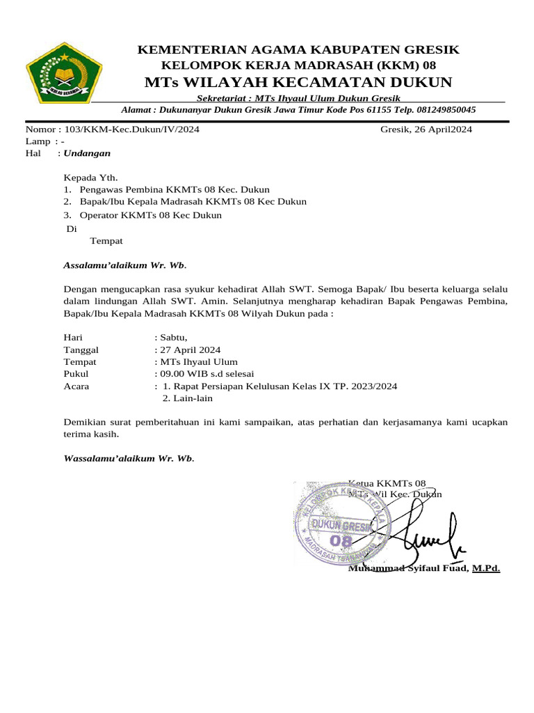 Undangan Rapat Pengesahan Kelulusan 2024 | PDF