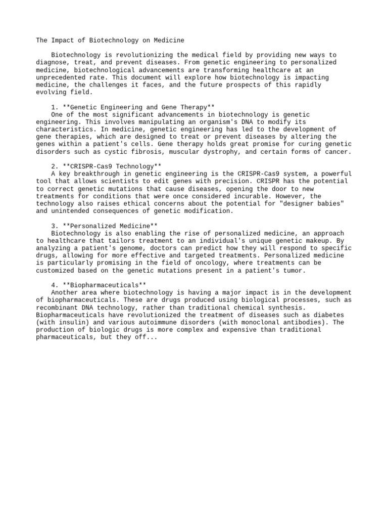 The Impact of Biotechnology On Medicine | PDF | Biotechnology ...