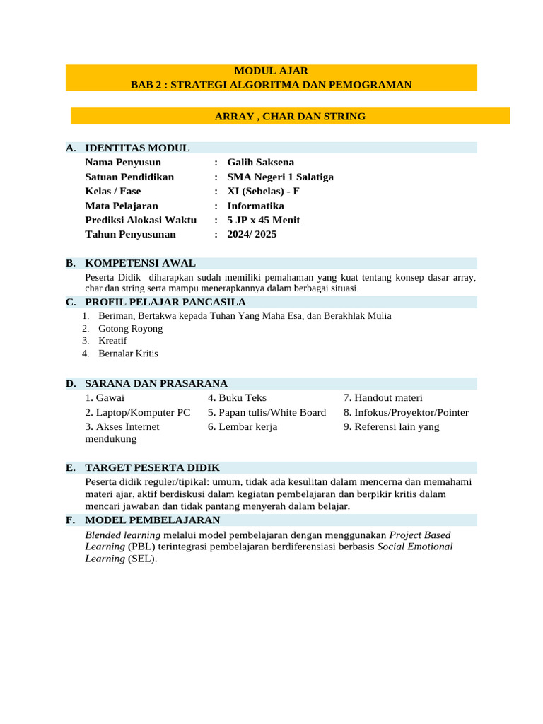 Modul Belajar Array dan String | PDF | Karier & Perkembangan | Komputer