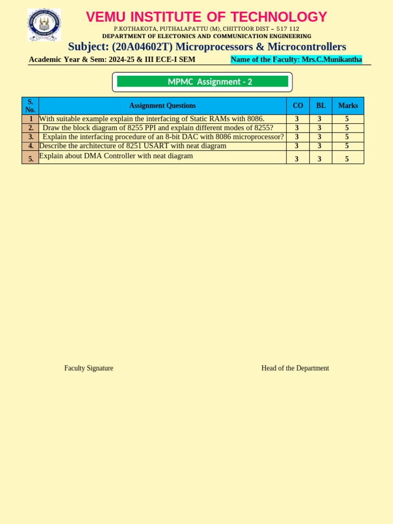 III ECE - I Sem - MPMC Assignment - 2 Questions - 2024 - 25 | PDF