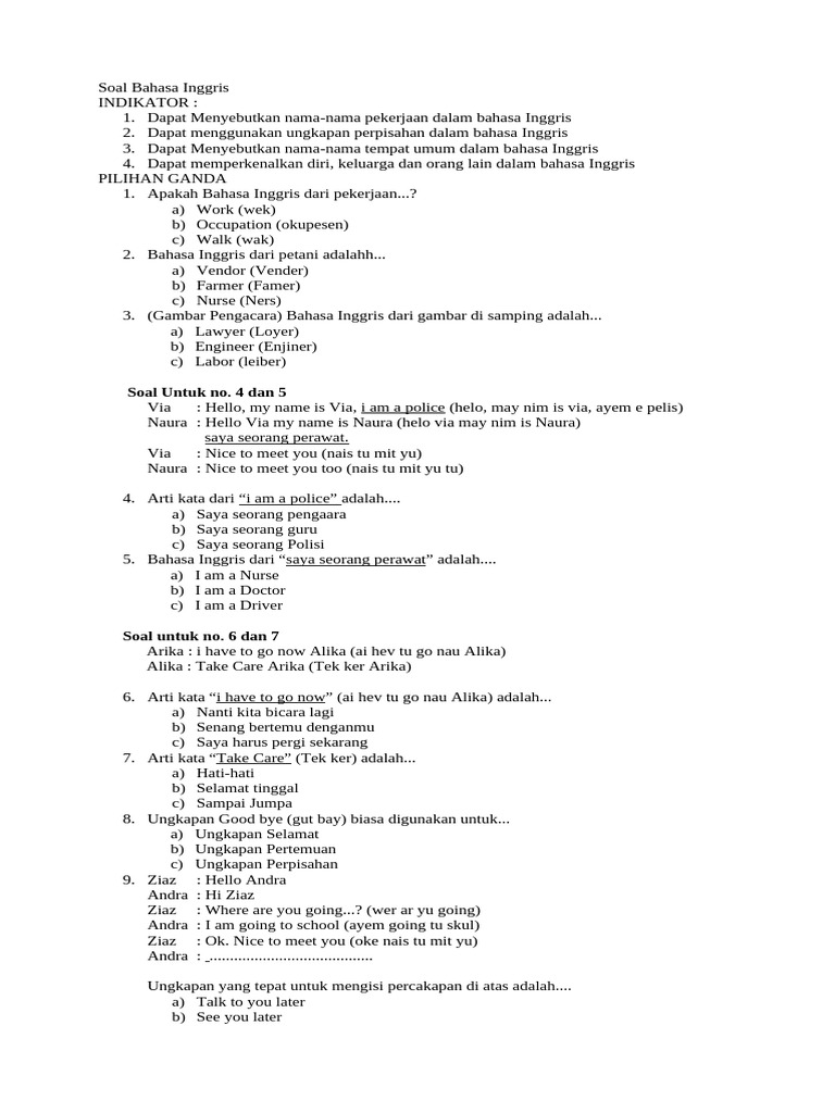 Soal PAS B.Ing | PDF