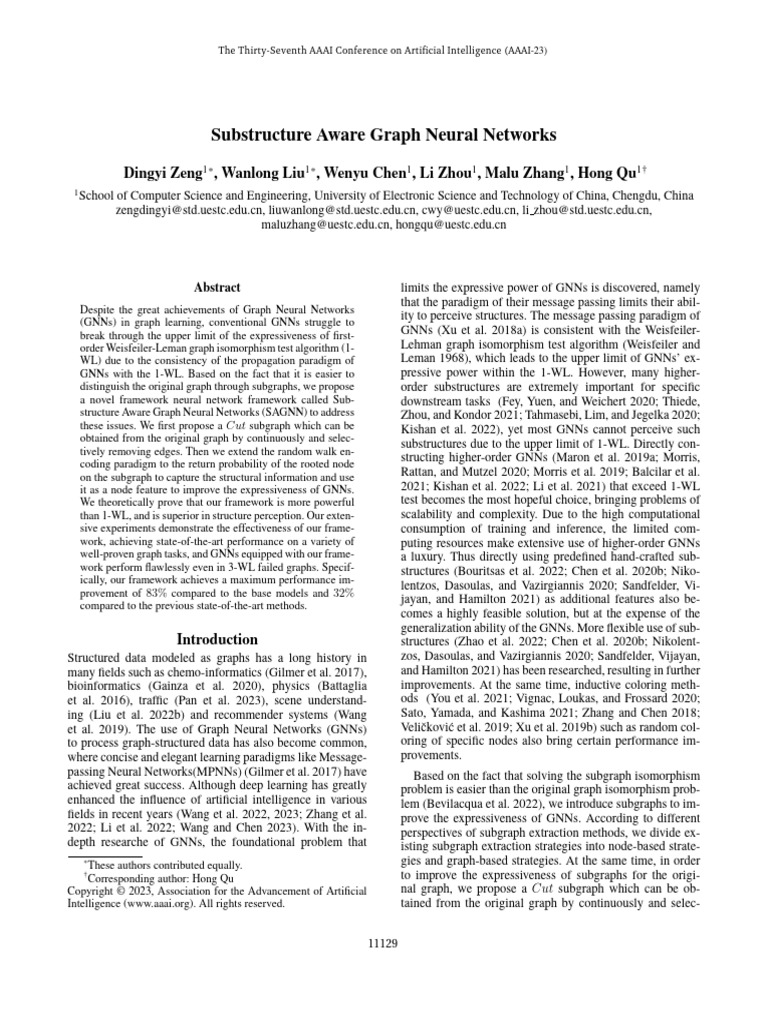 23_AAAI_Substructure Aware Graph Neural Networks | PDF | Theoretical Computer Science ...