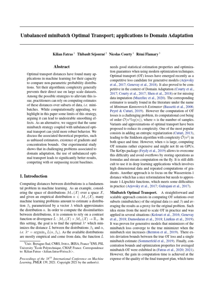 21 - ICML - Unbalanced Minibatch Optimal Transport - Applications To ...