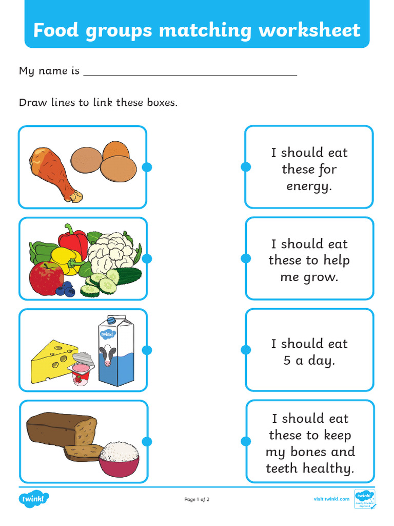 Food Groups Matching Worksheet | PDF | Self-Improvement | Wellness