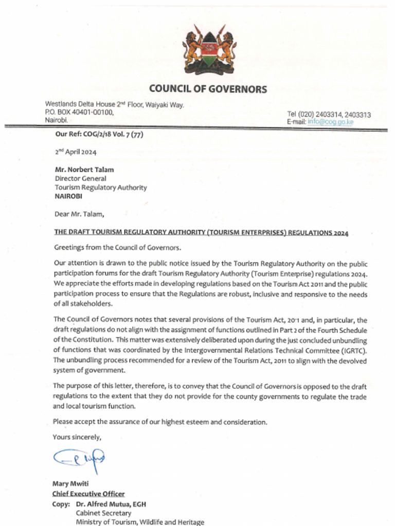 The Draft Tourism Regulatory Authority (Tourism Enterprises) Regulations 2024 | PDF