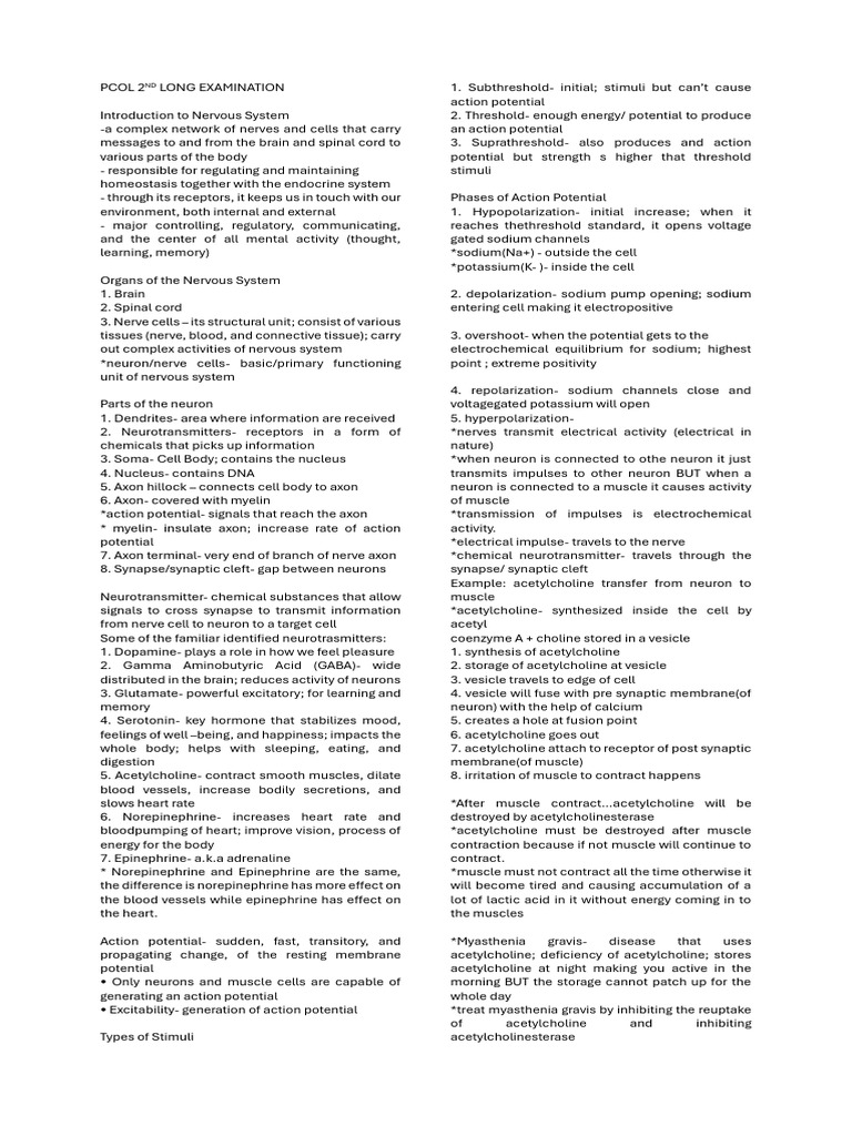 Pcol 2ND Long Examination | PDF | Pain | Neuron