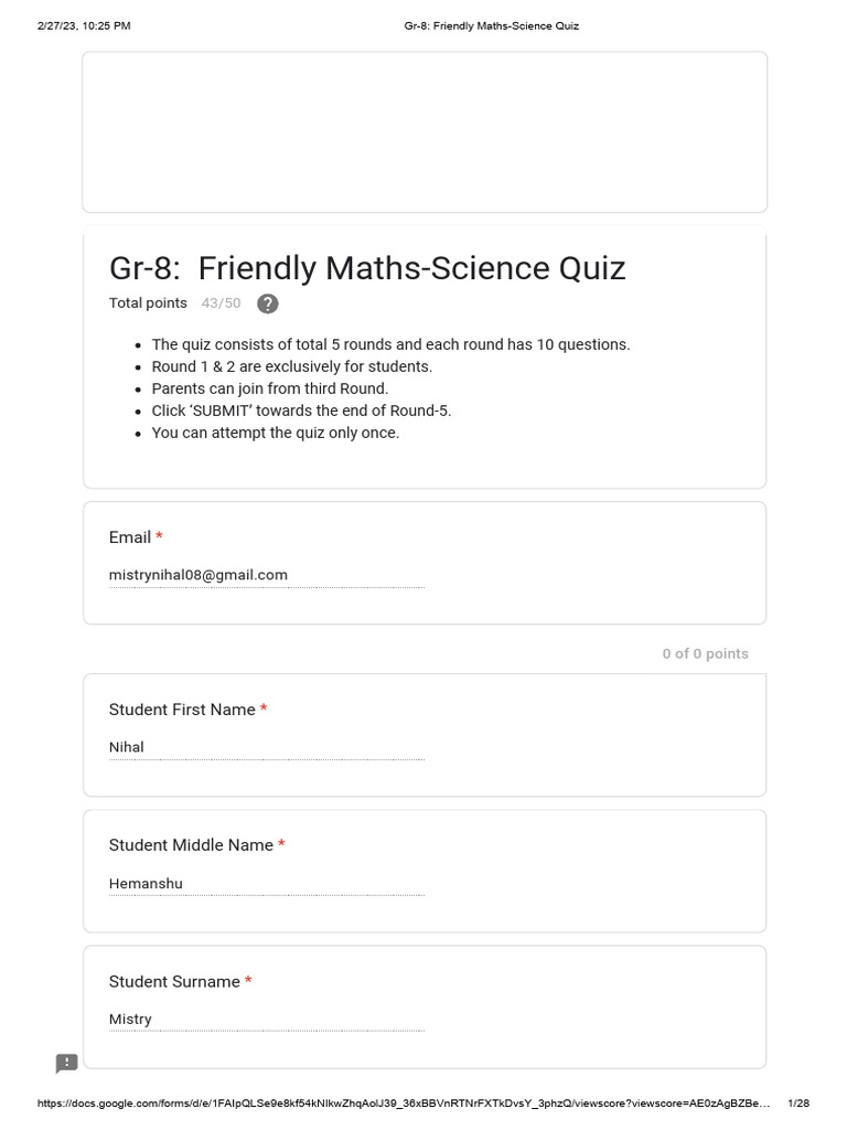 Gr-8_ Friendly Maths-Science Quiz | PDF