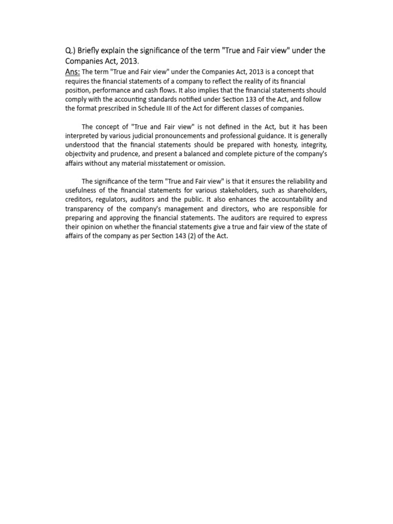 True and Fair View in Companies Act | PDF