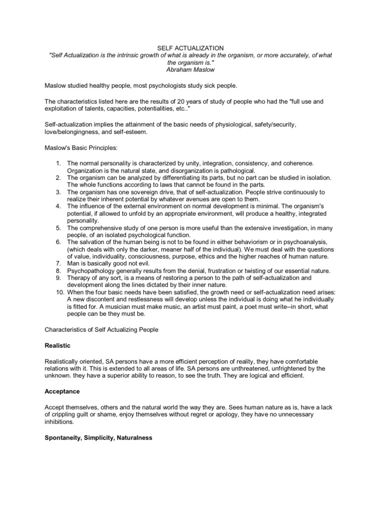 Self Actualization | PDF | Self Actualization | Self Esteem