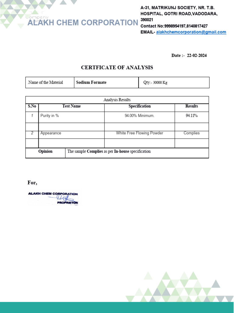 COA - 114-Sodium Formate | PDF