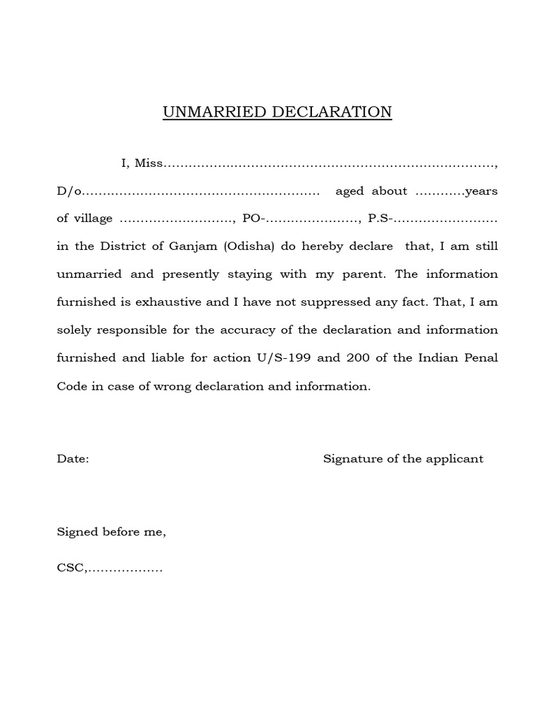 Unmarried Status Declaration | PDF