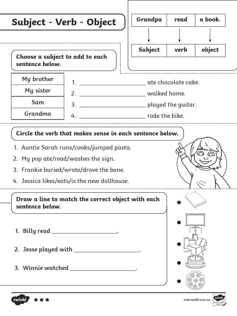 Au L 1629882901g Subject Verb Object Differentiated Activity Sheets ...