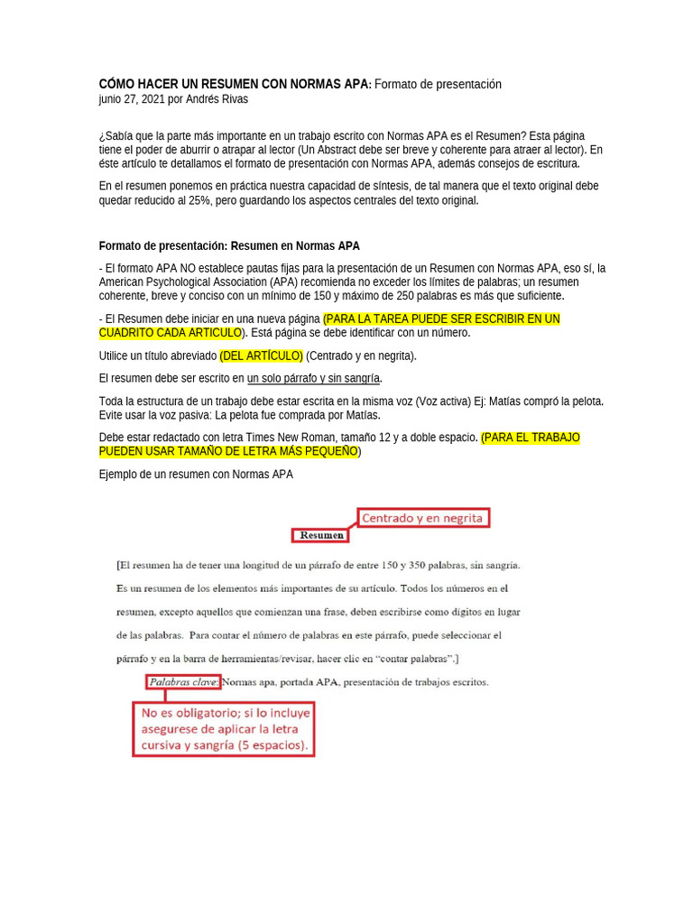 Resumen en Normas APA: Guía Práctica | PDF | Estilo apa | Sumario ...