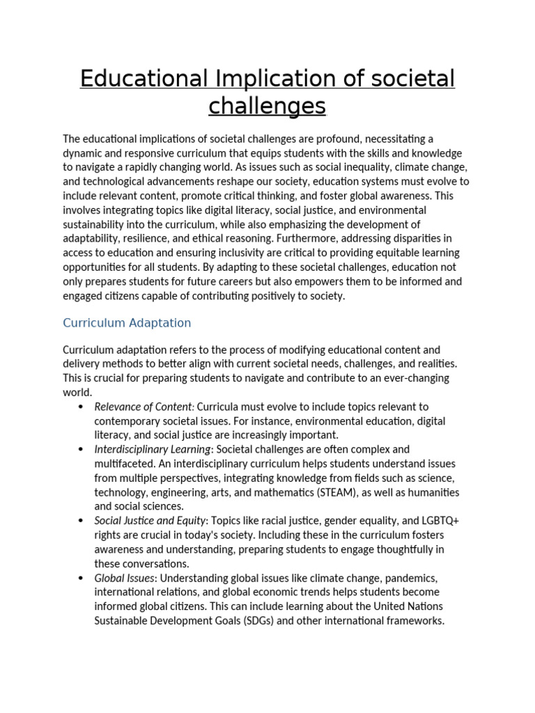 Education's Response to Societal Challenges | PDF | Mental Health ...