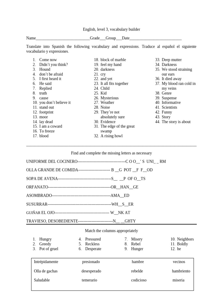 Spanish-English Vocabulary Guide | PDF