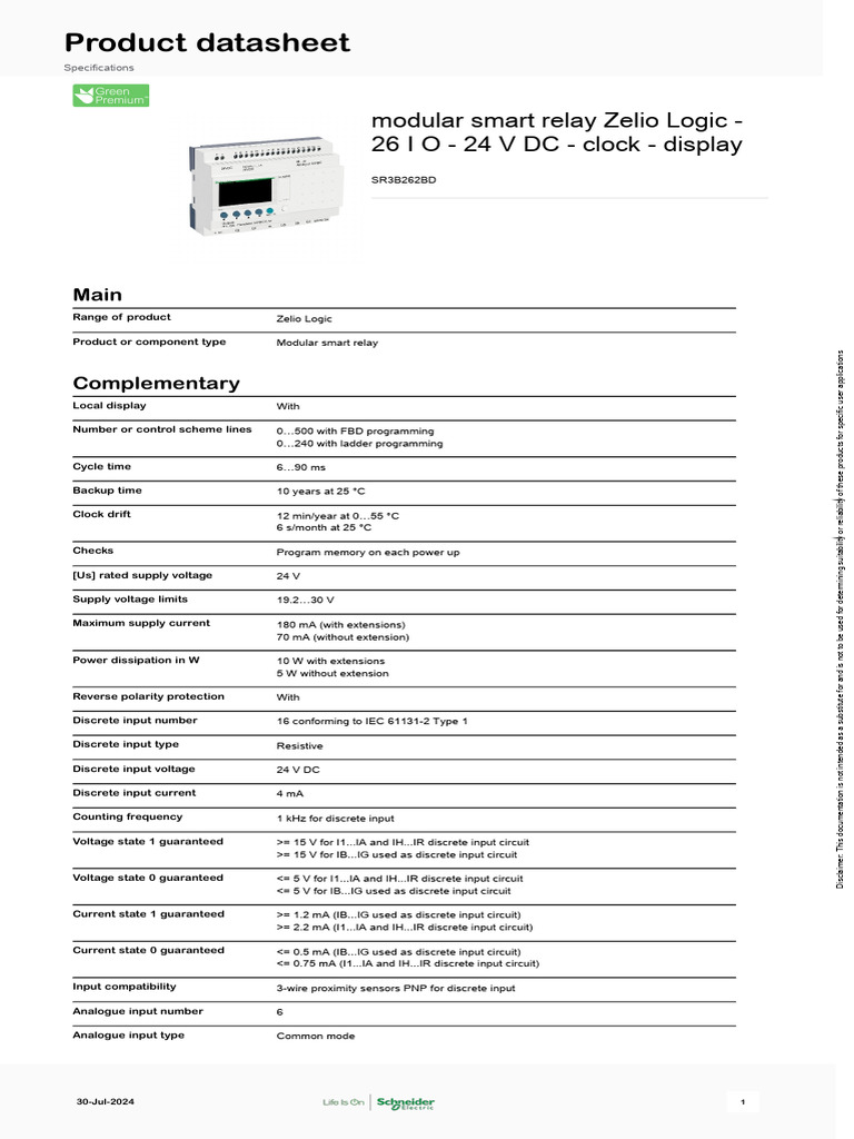 Schneider Electric - Smart-Relay-Zelio-Logic-SR2-SR3 - SR3B262BD | PDF ...