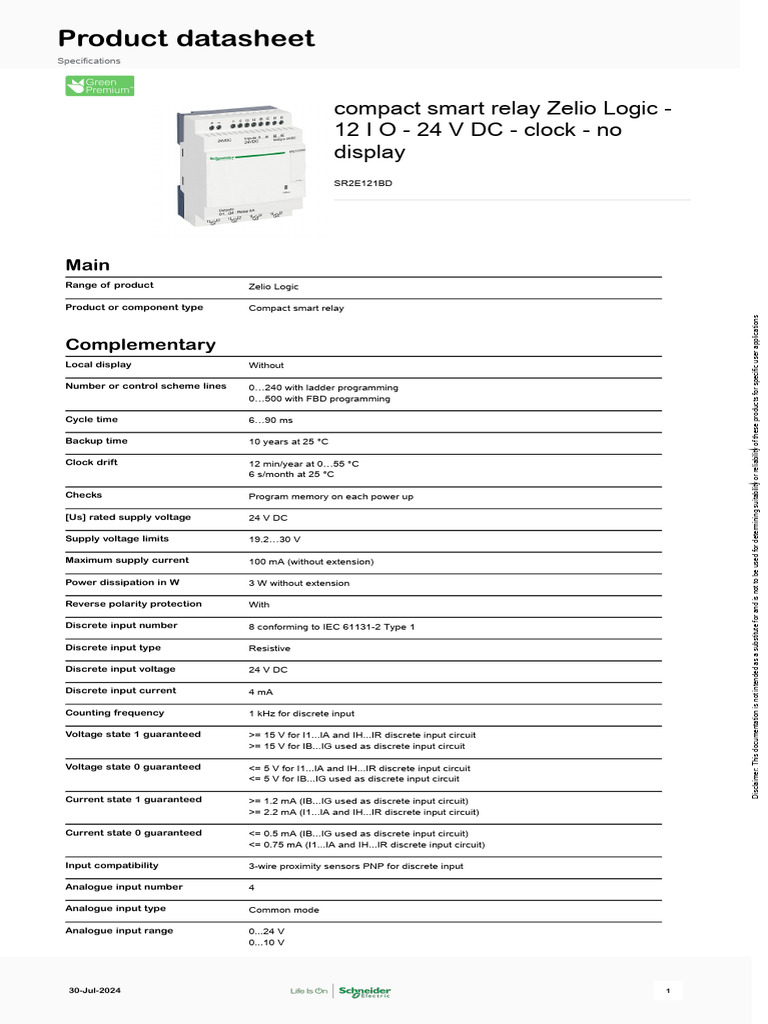 Schneider Electric - Smart-Relay-Zelio-Logic-SR2-SR3 - SR2E121BD | PDF ...