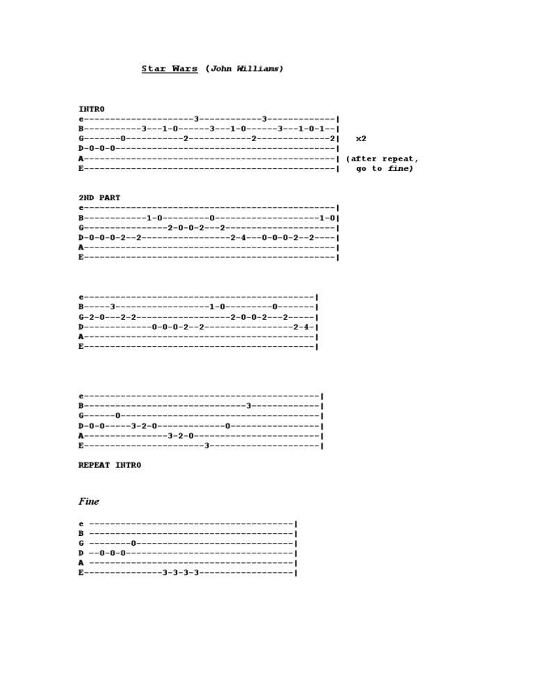 Star Wars Theme Guitar Tab | PDF | History