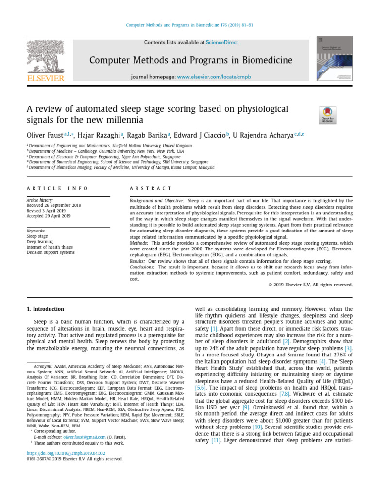 A Review of Automated Sleep Stage Scoring Based on Physiological Signals for the New Millennia ...