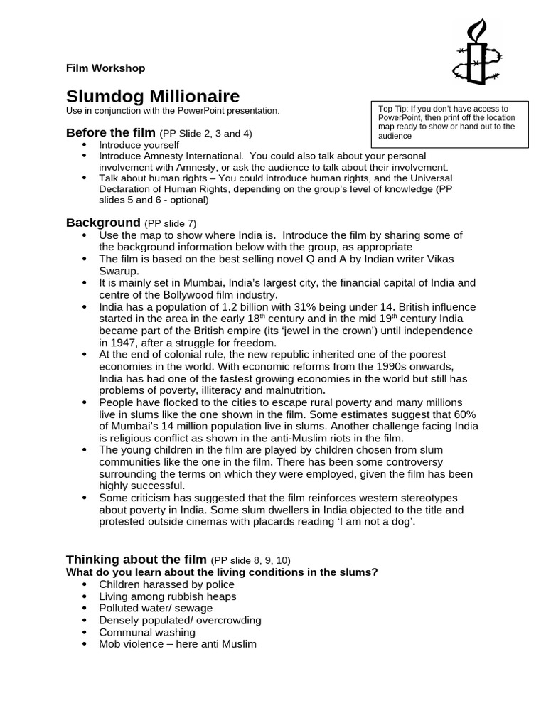 Slumdog Millionaire - Lesson | PDF | Slum | Poverty