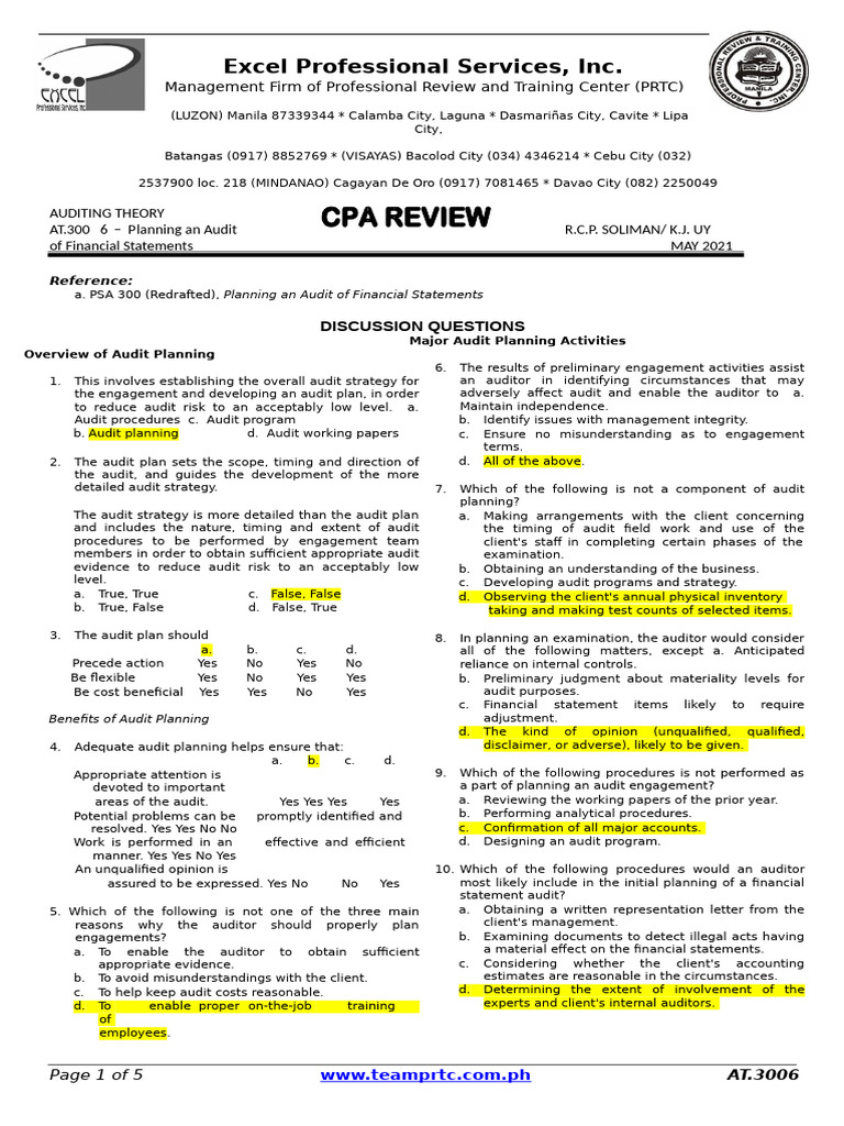 AT.3006 Planning An Audit of Financial Statements | PDF | Audit ...