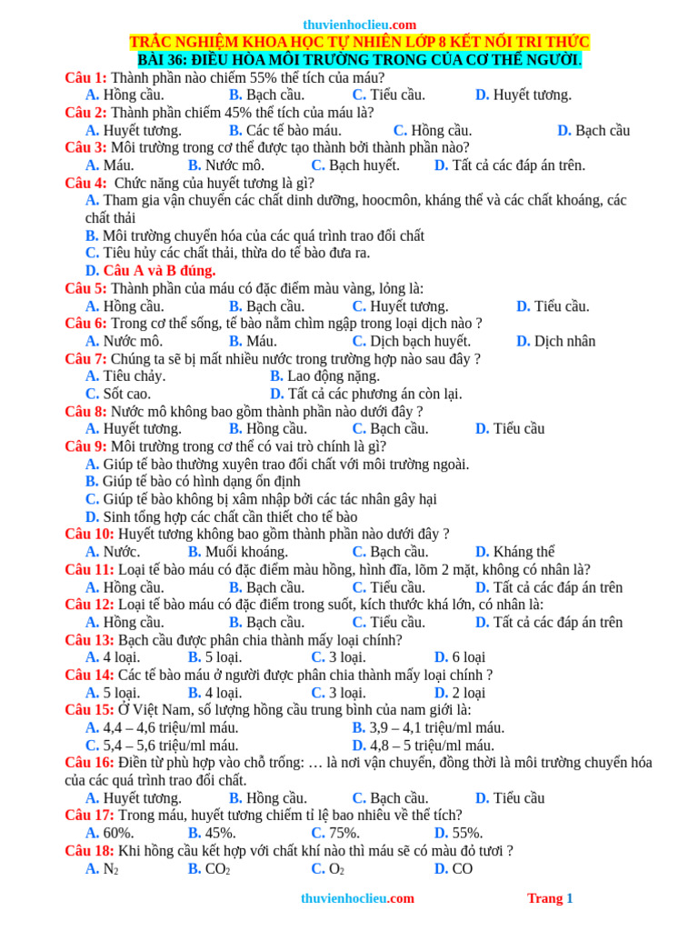 Trac Nghiem KHTN 8 KNTT Bai 36 Hay | PDF