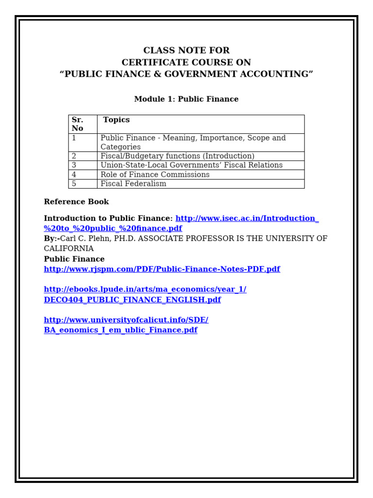 Module 1 Public Finance | PDF | Taxes | Fiscal Policy
