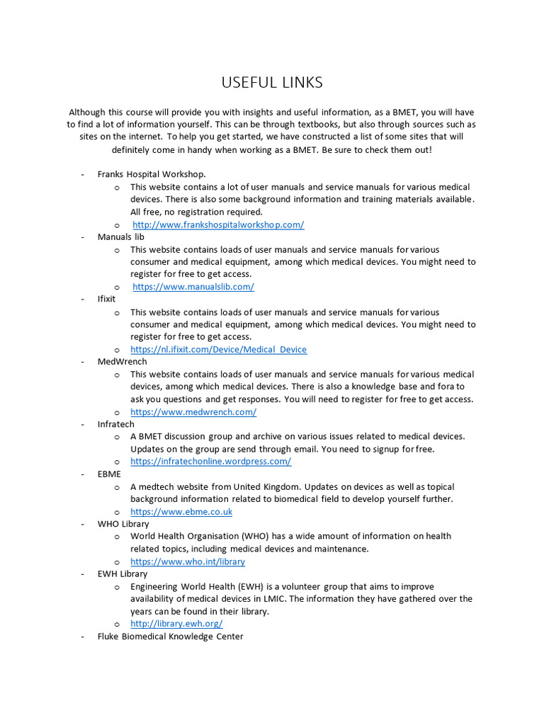 Essential BMET Resources Online | PDF | Medical Device | Health Care