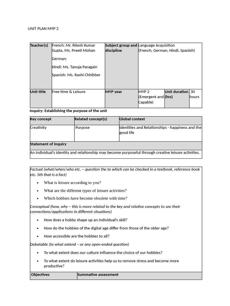 MYP 2 Unit 2 2024-2025 | PDF | Learning | Information
