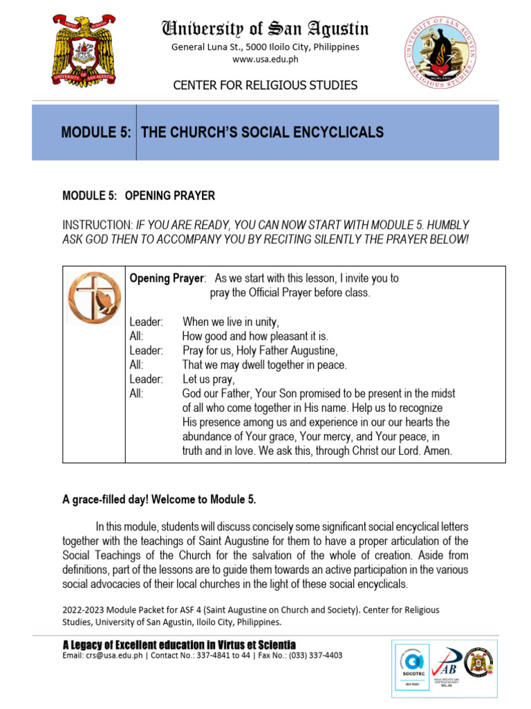 Asf 4 Module 5 i the Churchs Social Encyclicals | PDF | Catholic Social ...