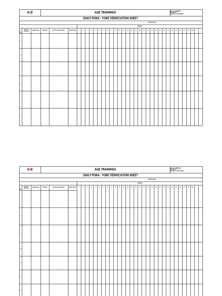 F-PROD-04 Daily Poka-Yoke Verification Sheet | PDF