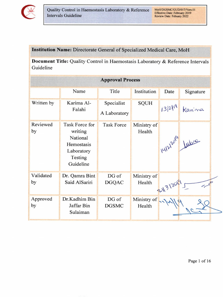 Quality Control in Haemostsis Laboratory and Reference Intervals ...