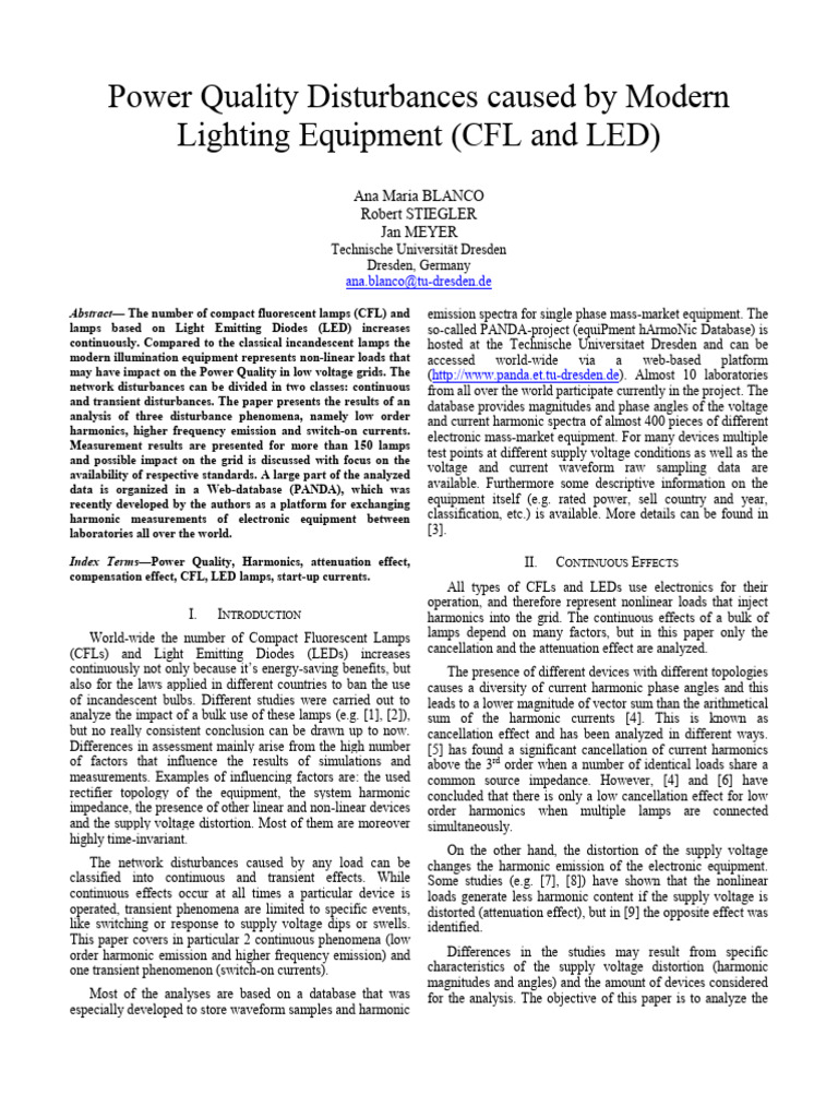 Power Quality Disturbances Caused by Modern Lighting Equipment CFL and LED | PDF | Compact ...