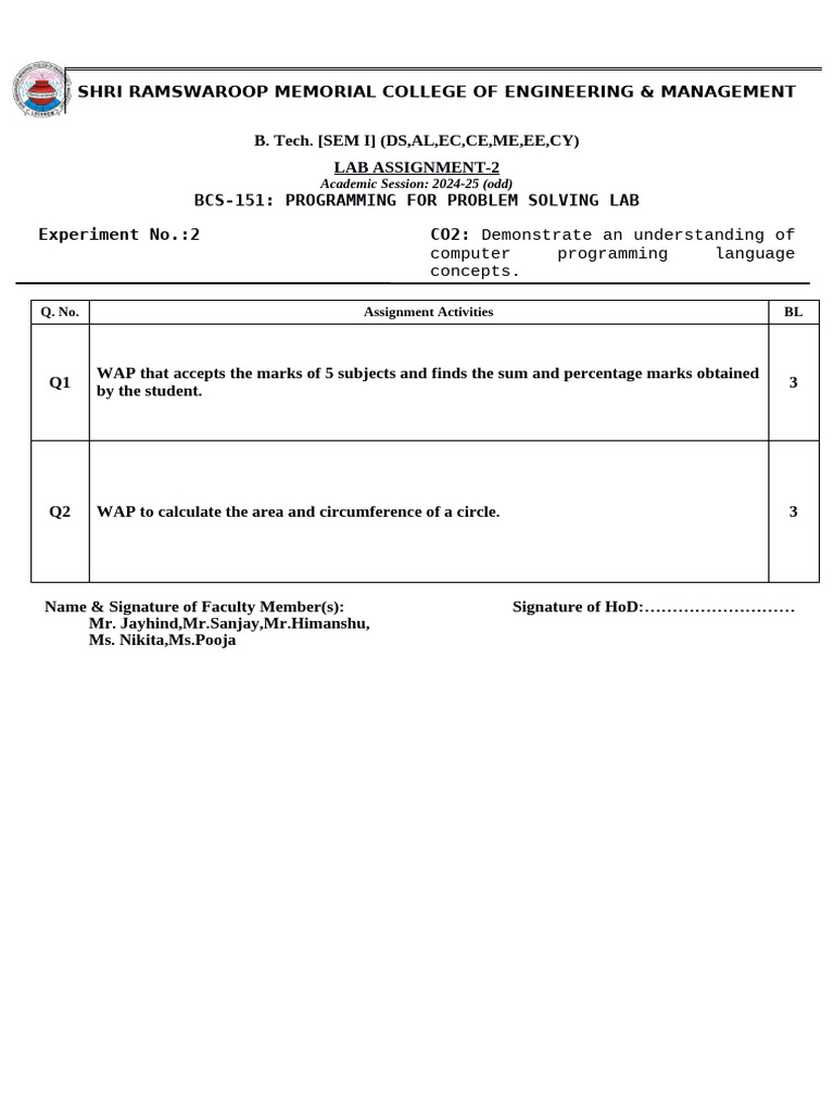 Lab Assignment 2 | PDF | Technology & Engineering