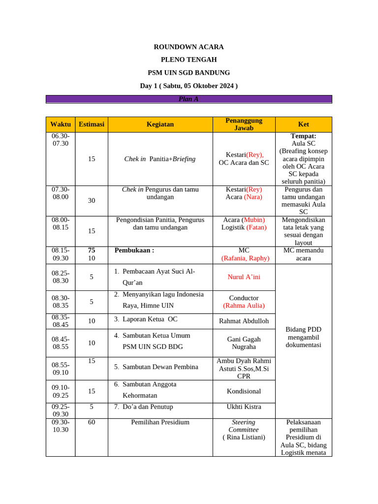 RD - Acara - Panitia - Plan - A - Fiks | PDF