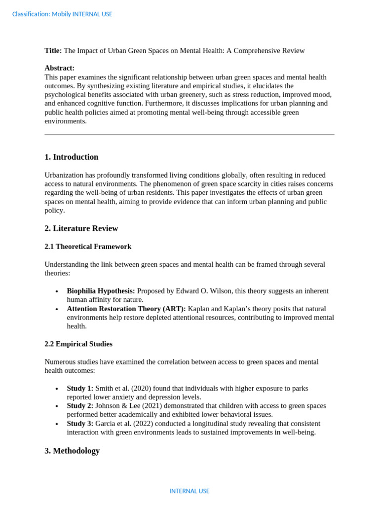 Urban Green Spaces & Mental Health Impact | PDF | Mental Health | Cognition