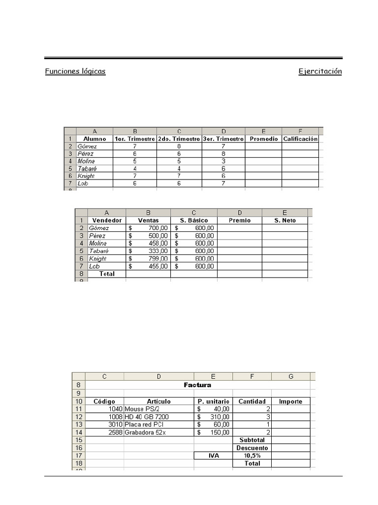 Ejercitacion Excel2 1 3 | PDF