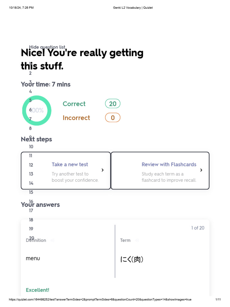 Genki L2 Vocabulary - Quizlet | PDF | Learning | Learning Methods