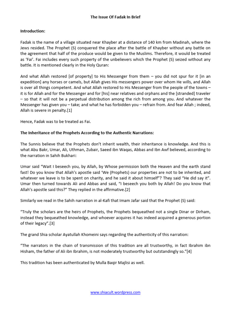 The Issue of Fadak in Brief | PDF | Ali | Prophets And Messengers In Islam